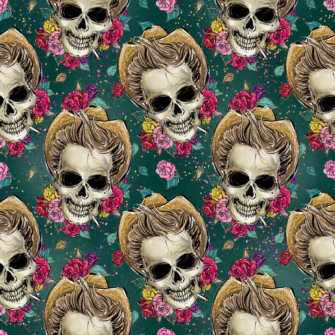 Audrey Hepburn Fabric, Hollywood Skulls, Floral Skulls, Cotton by the ...