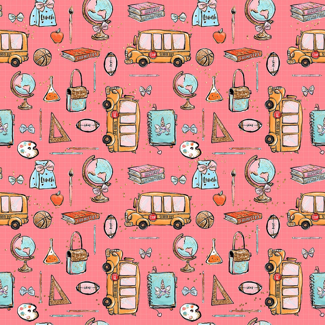 School Fabric, School Bus Fabric, School Supplies Fabric, Cotton Fabric ...