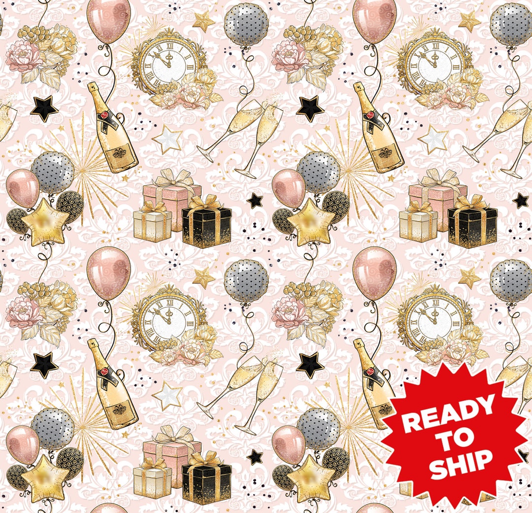 New Years Fabric, Celebration Fabric, New Year Party Fabric, Balloon ...