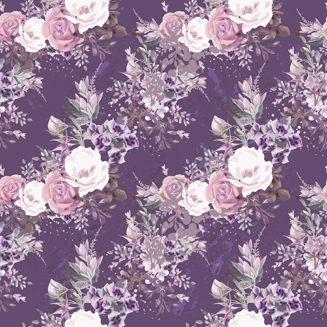 Purple floral pink floral cotton by the yard fleece fabric | Etsy