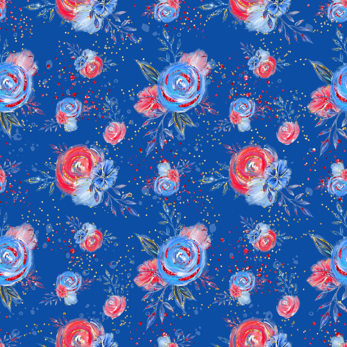 Patriotic Fabric Red White and Blue Patriotic Floral 4th of - Etsy
