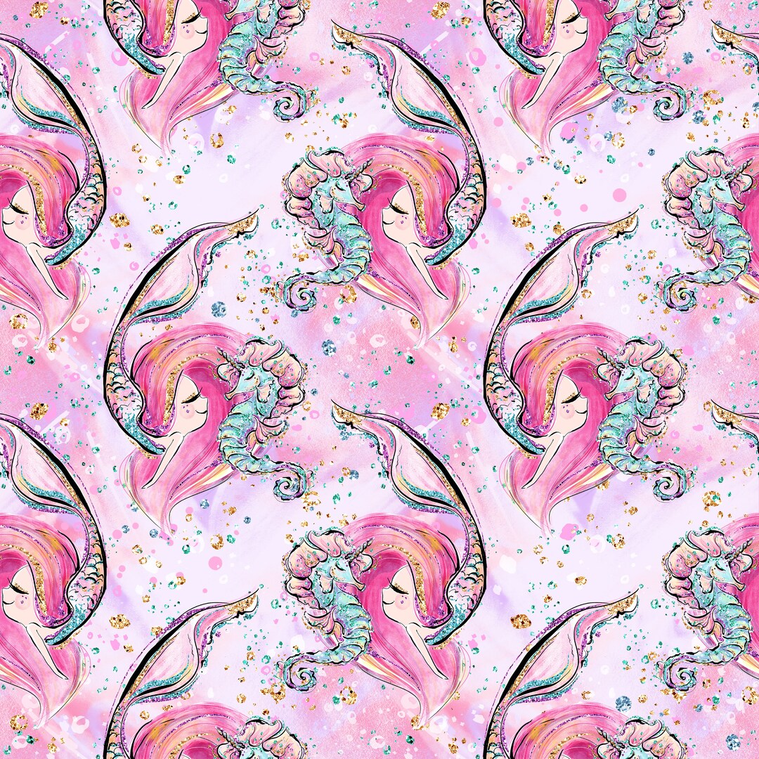 Mermaid Fabric, Mermaid Prints, Knit Fabric, Cotton Fabric, Cotton by ...