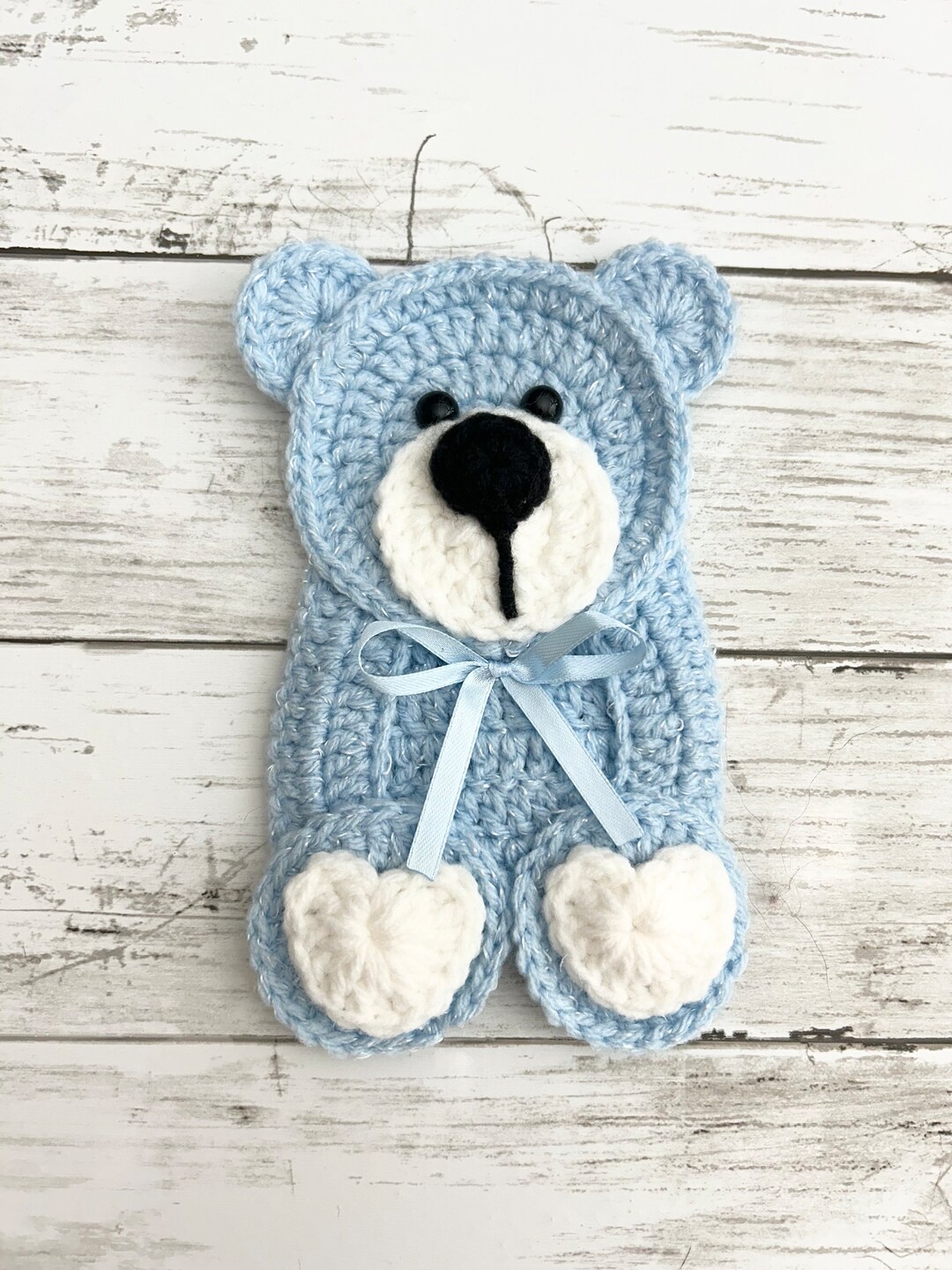 Baby Blue Teddy Bear Crochet Applique, Pre-made Animal Applique ...