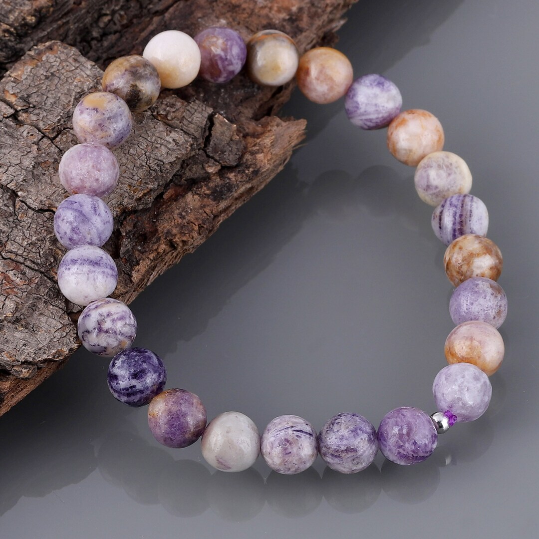 Purple Flower Jasper Gemstone Bracelet, July Birthstone Bracelet ...