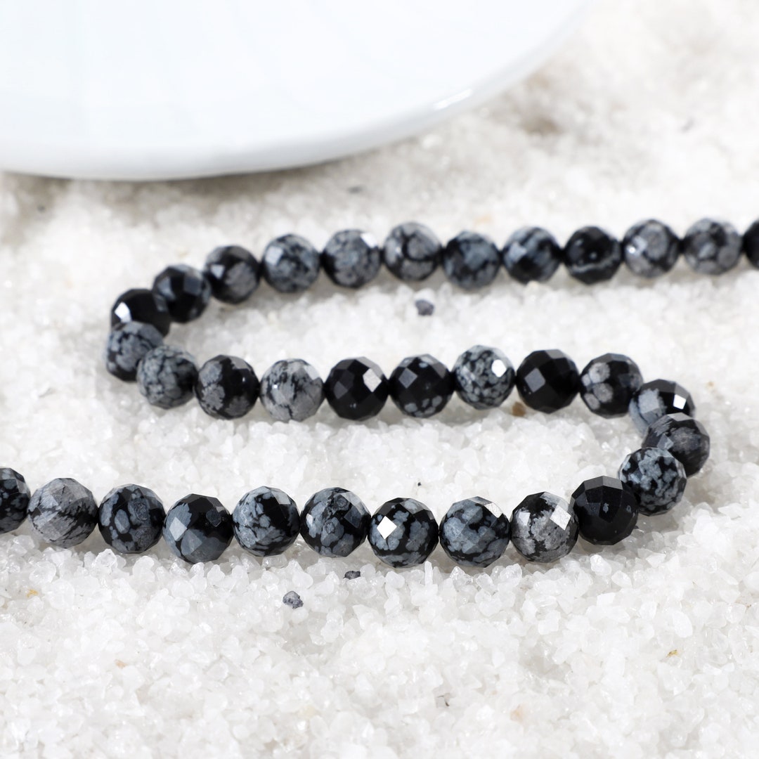 Natural Snowflake Obsidian Necklace, Gemstone Beaded Necklace, Round ...