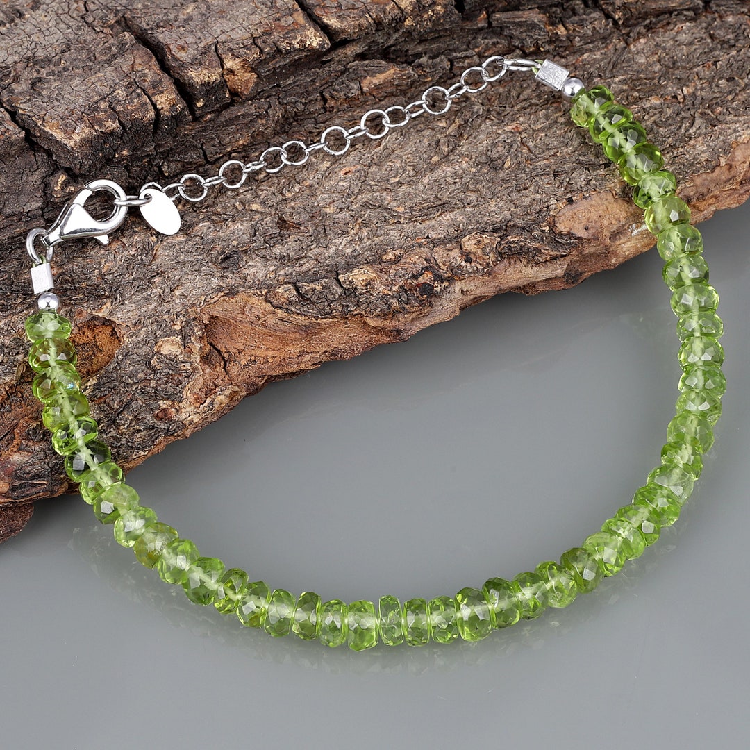 Natural Peridot Bracelet, Peridot Gemstone Jewelry, Adjustable Silver ...