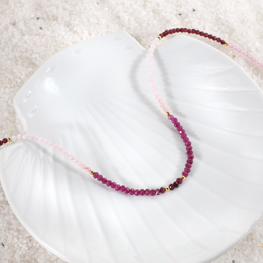 Natural Ruby Necklace, Pink Opal Necklace, Pink Color Crystal Jewelry ...