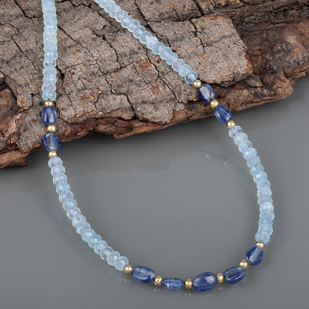 Natural Kyanite Beads Necklace Aquamarine Beads Necklace - Etsy