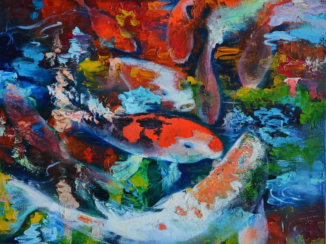 RED КOY FISH Seascape Painting Impressionism Painting - Etsy