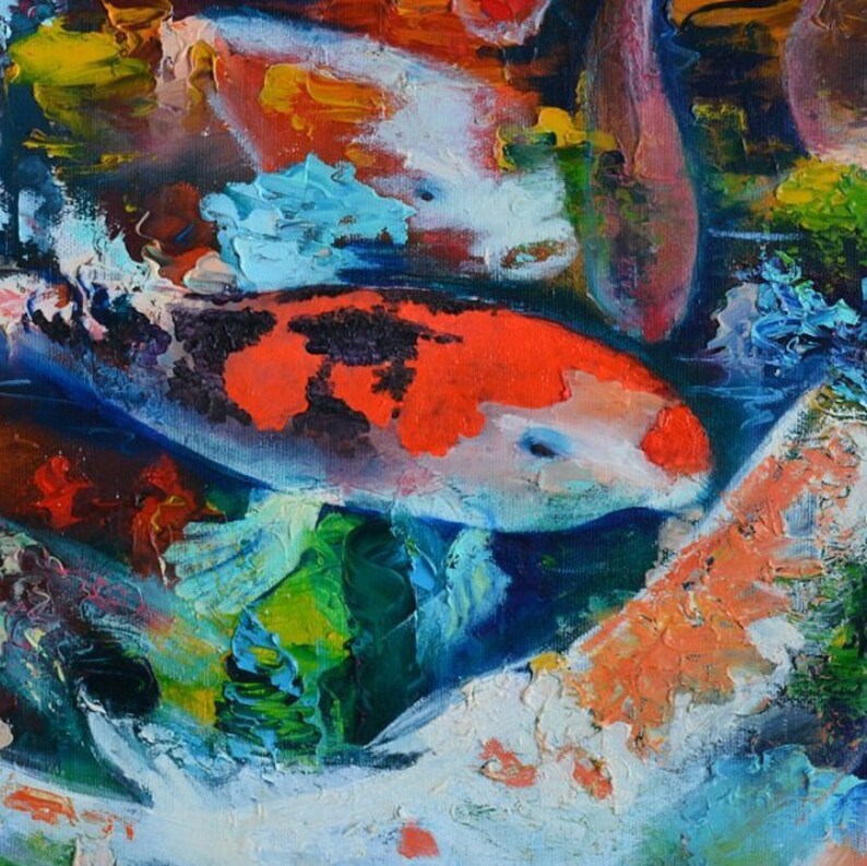 RED КOY FISH Seascape Painting Impressionism Painting - Etsy