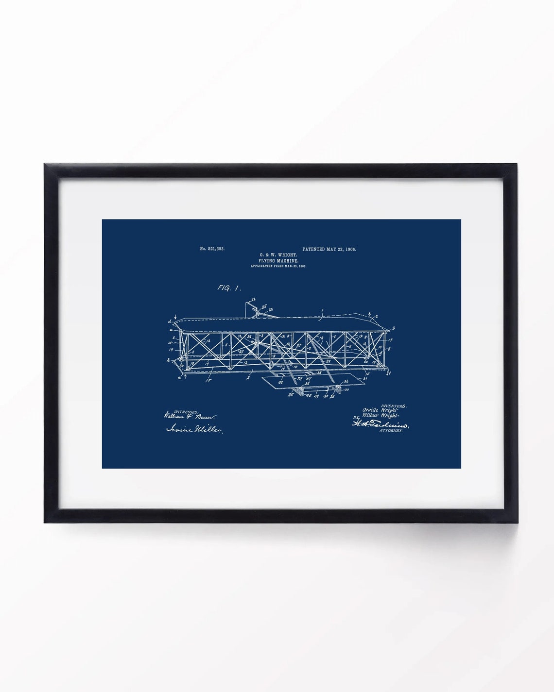 Orville Wilbur Wright Brothers Blueprint Flying Machine Print Airplane ...