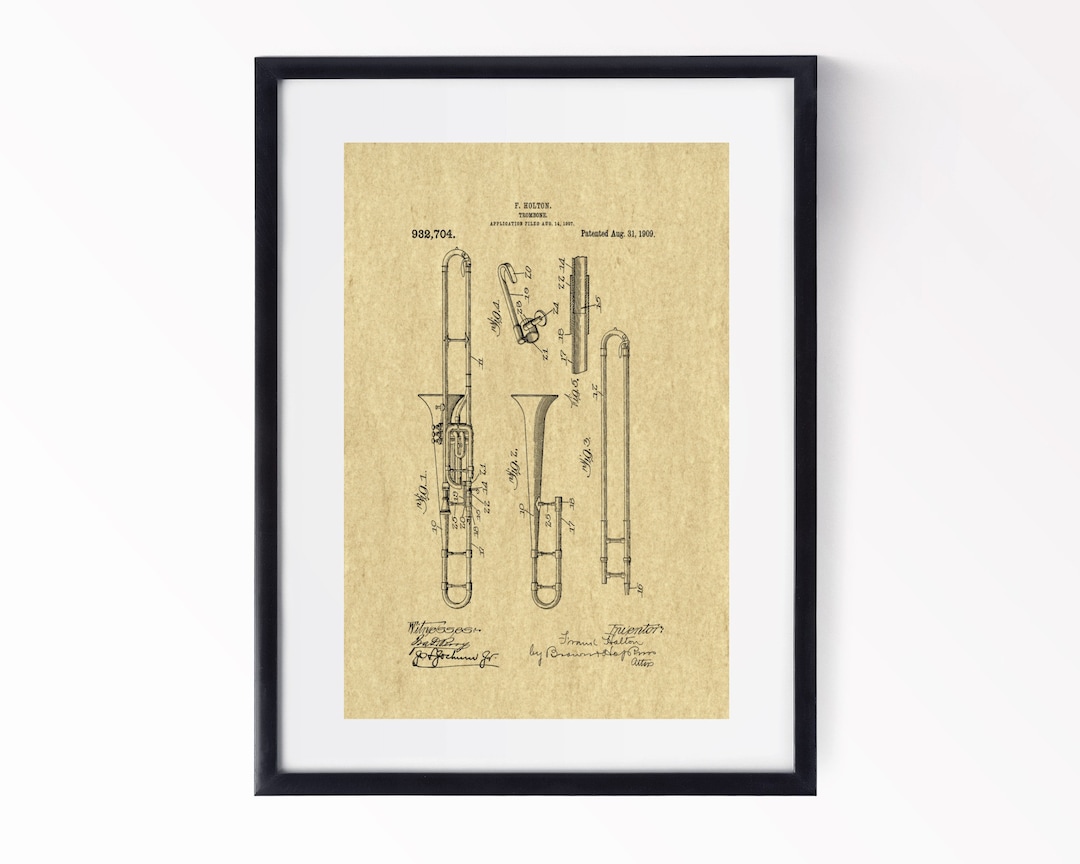 Trombone Patent Art Print, Brass Instrument Blueprint (digital Download ...