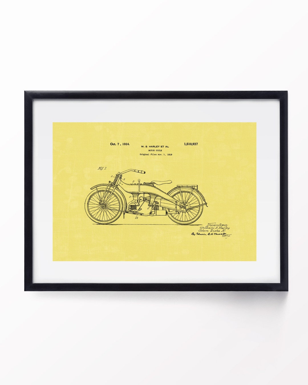 Vintage Harley Davidson PatentDruck 1924 Motorrad Blaupause Frühes ...