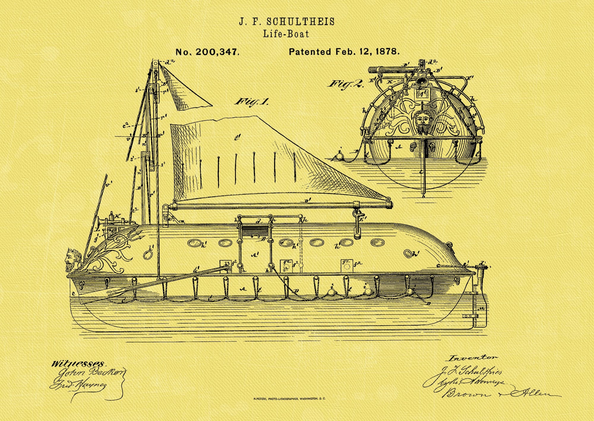 Lifeboat Blueprint Nautical Vintage Art 1878 Sailboat Design Beach ...