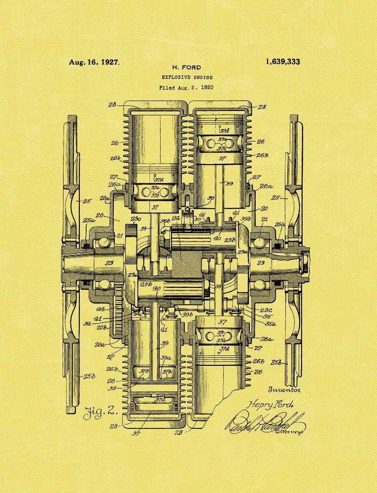 Ford Engine Patent Print Henry Ford Art Blueprint 1927 Explosive Engine ...