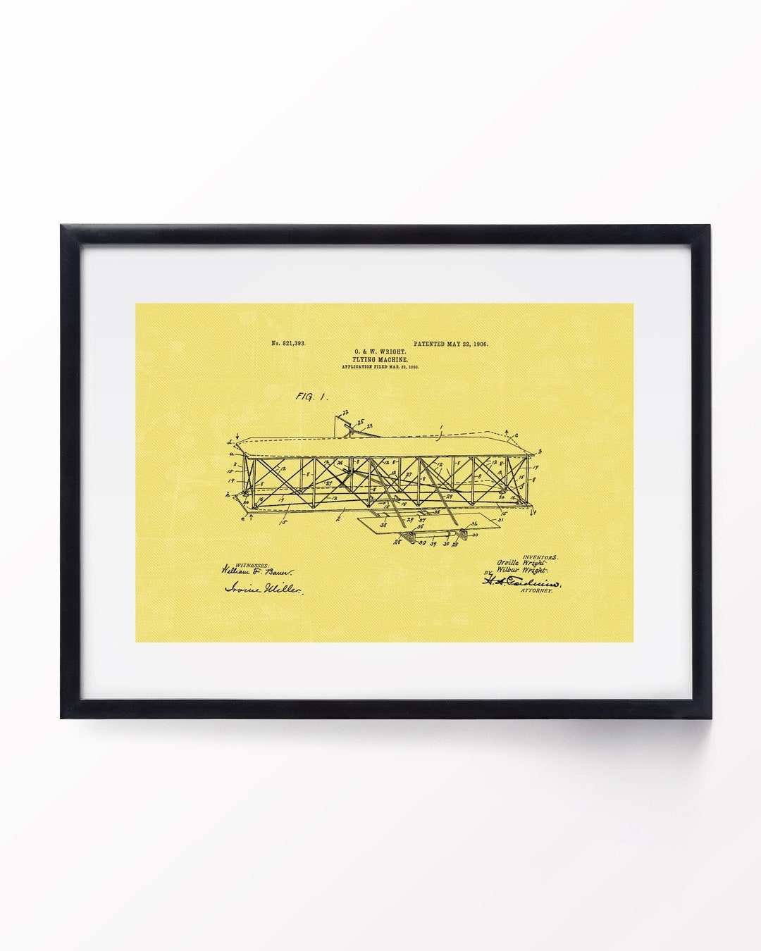 Orville Wilbur Wright Brothers Blueprint Flying Machine Print Airplane ...