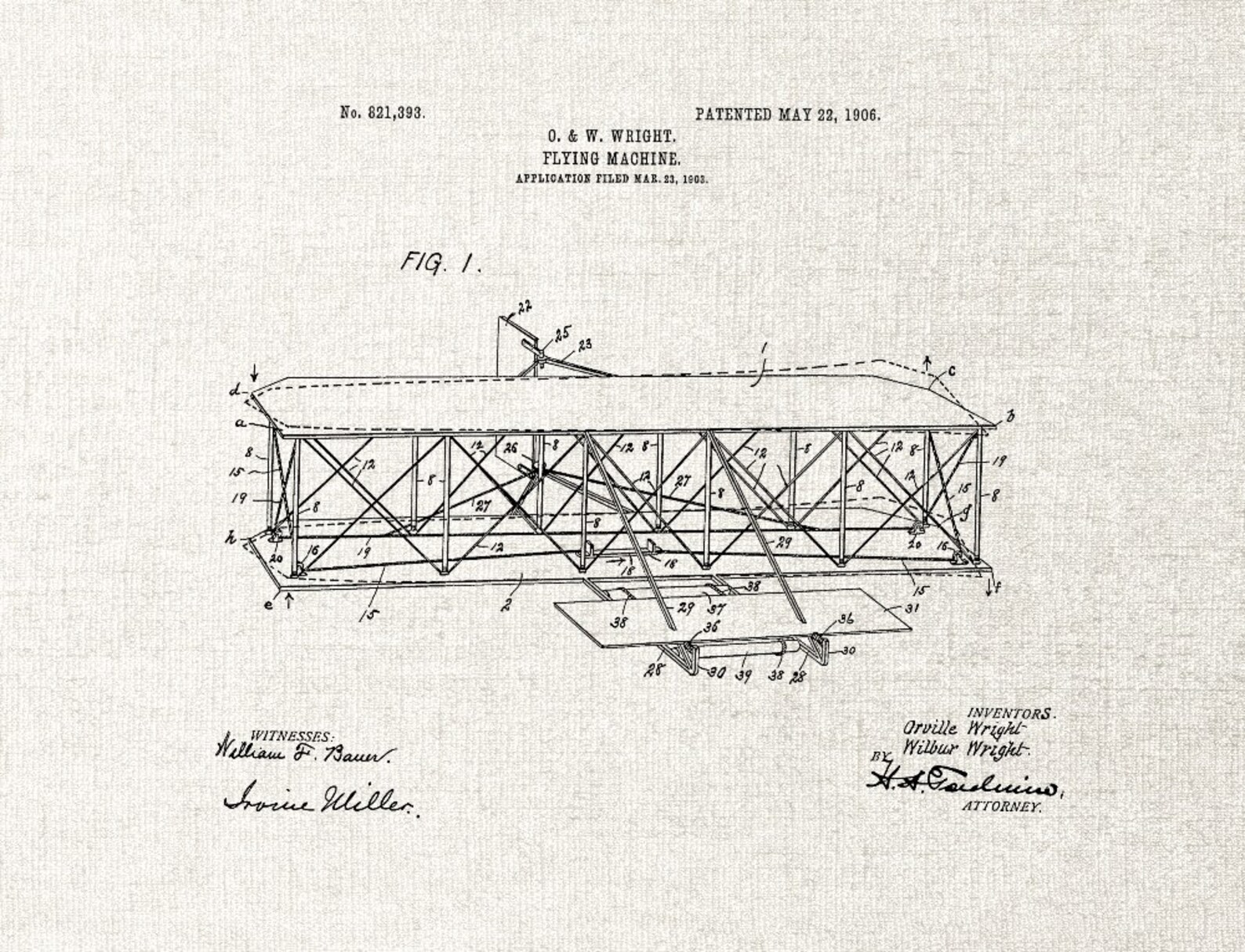 Orville Wilbur Wright Brothers Blueprint Flying Machine Print Airplane ...