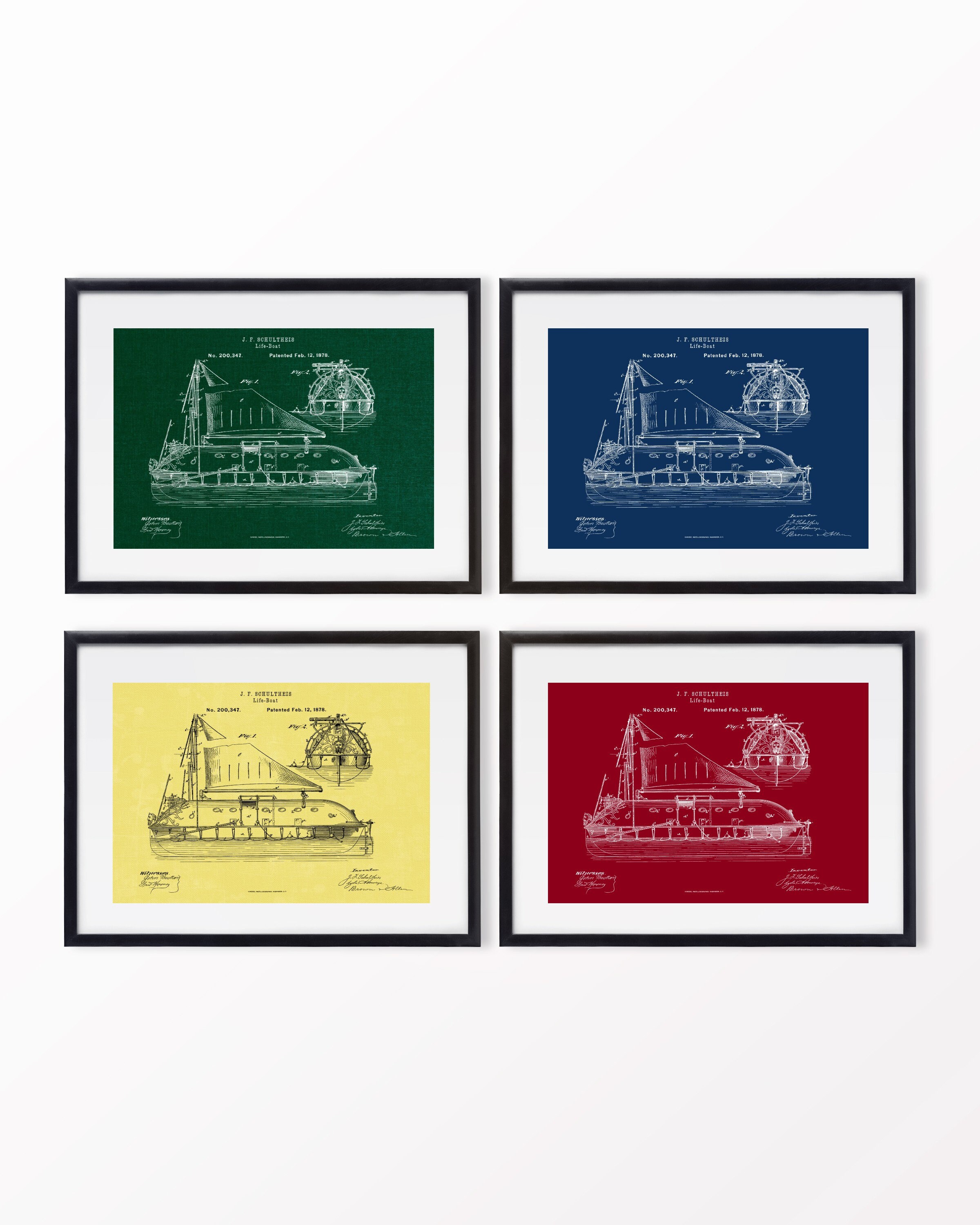 Lifeboat Blueprint Nautical Vintage Art 1878 Sailboat Design Beach ...