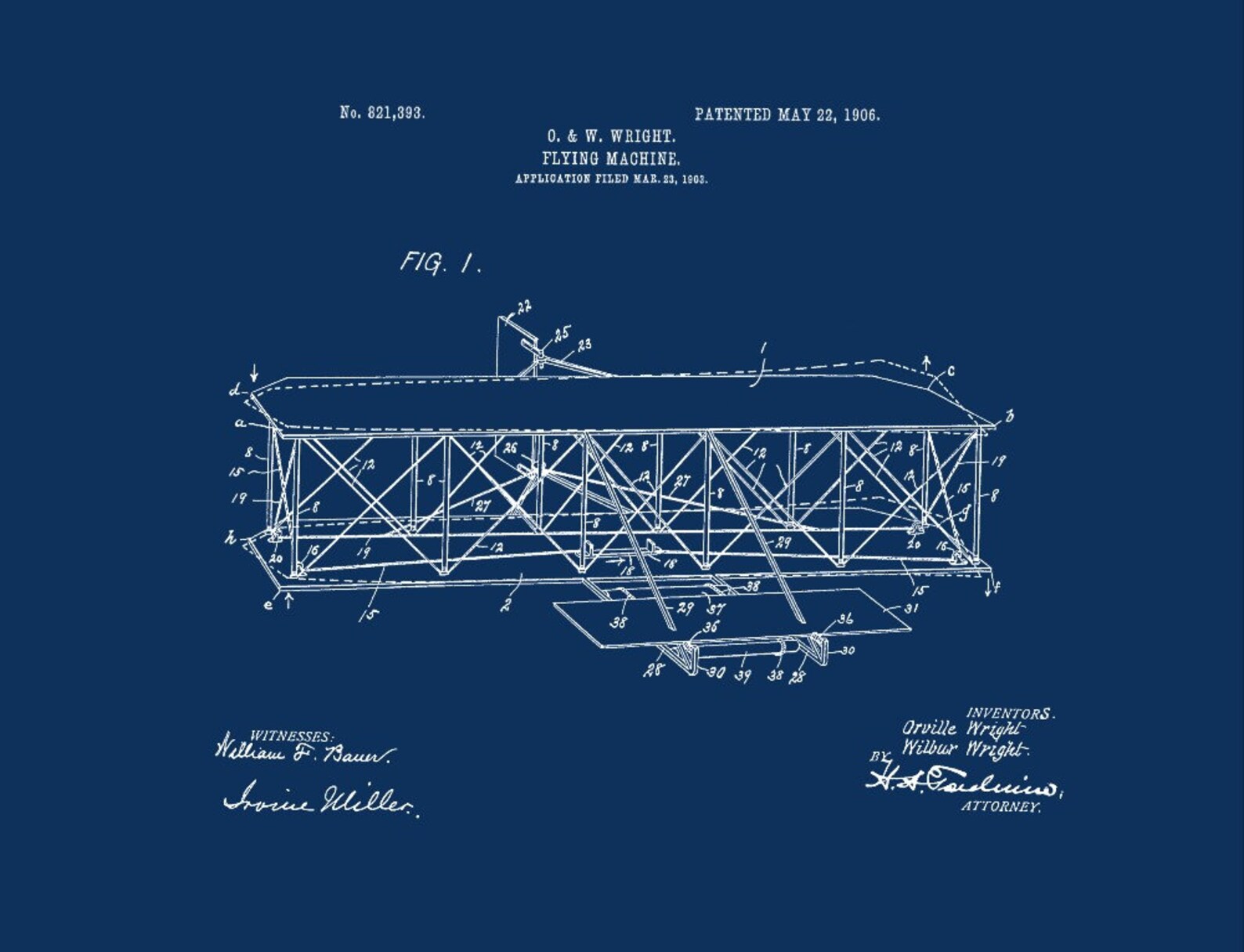 Orville Wilbur Wright Brothers Blueprint Flying Machine Print Airplane ...