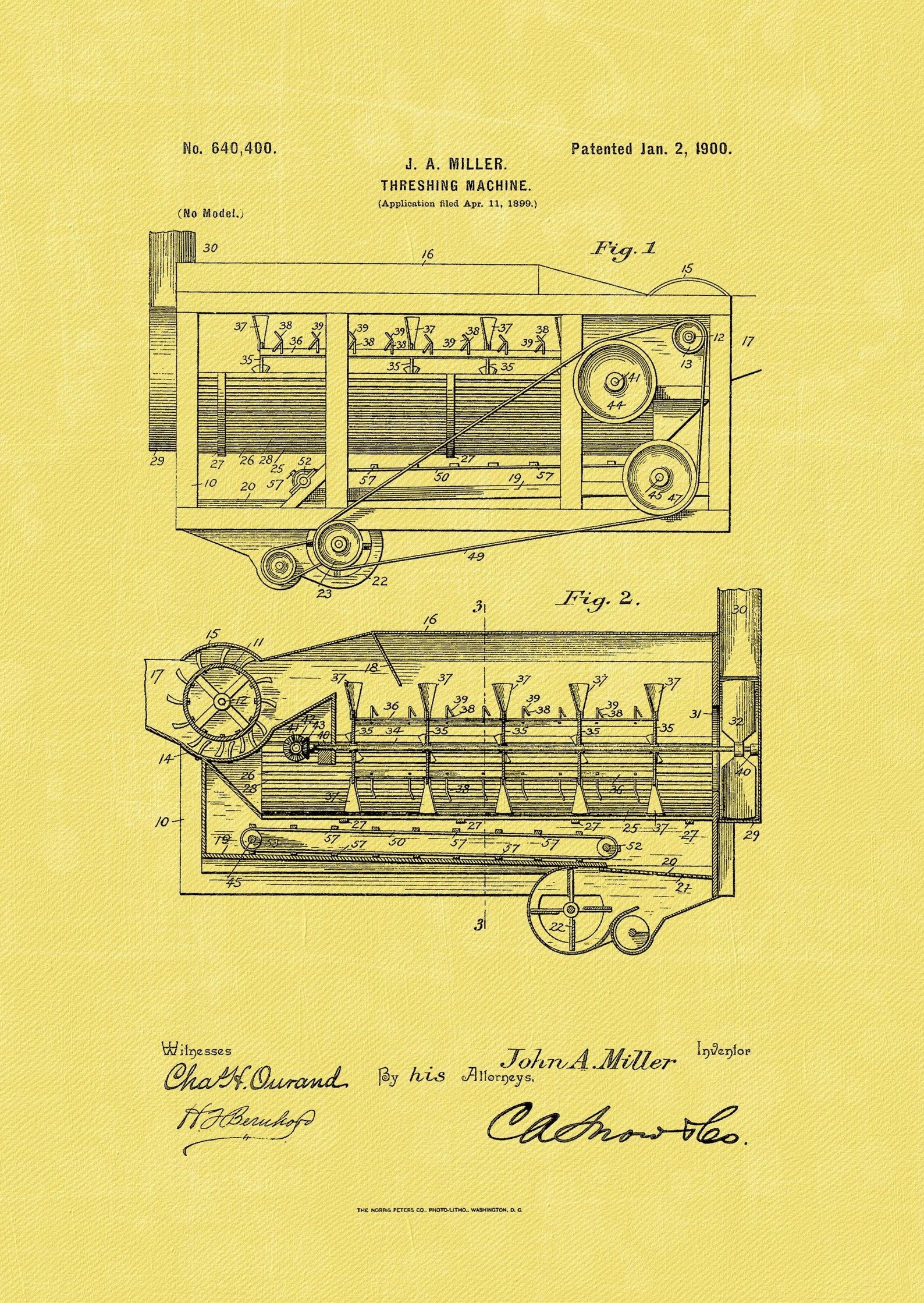 Thresher Patent Print Threshing Machine Agriculture Blueprint Vintage ...