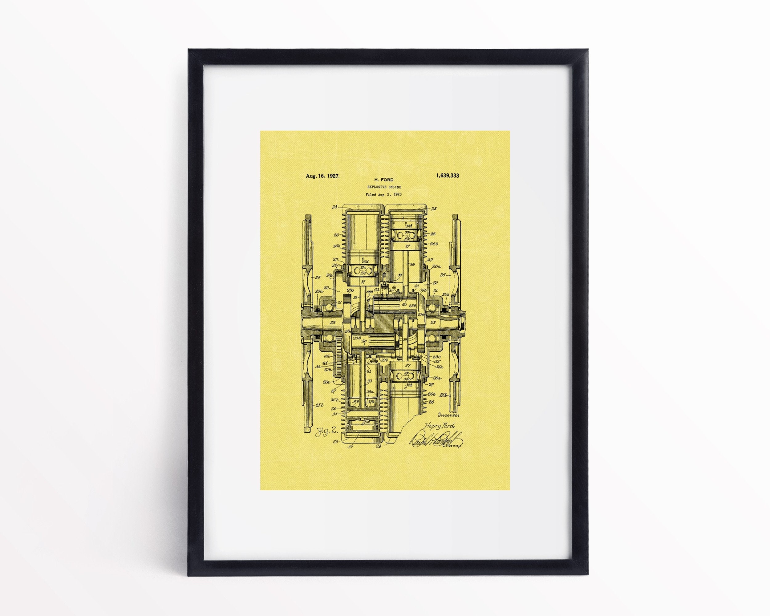 Ford Engine Patent Print Henry Ford Art Blueprint 1927 Explosive Engine ...