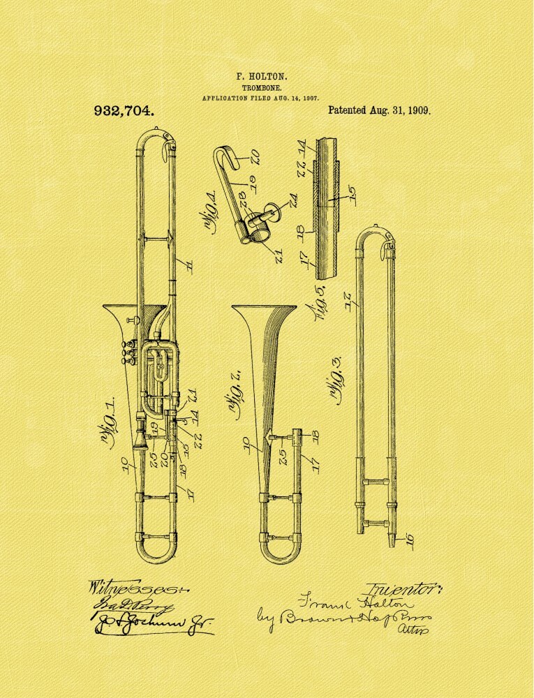 Trombone Patent Art Print, Brass Instrument Blueprint (digital Download ...