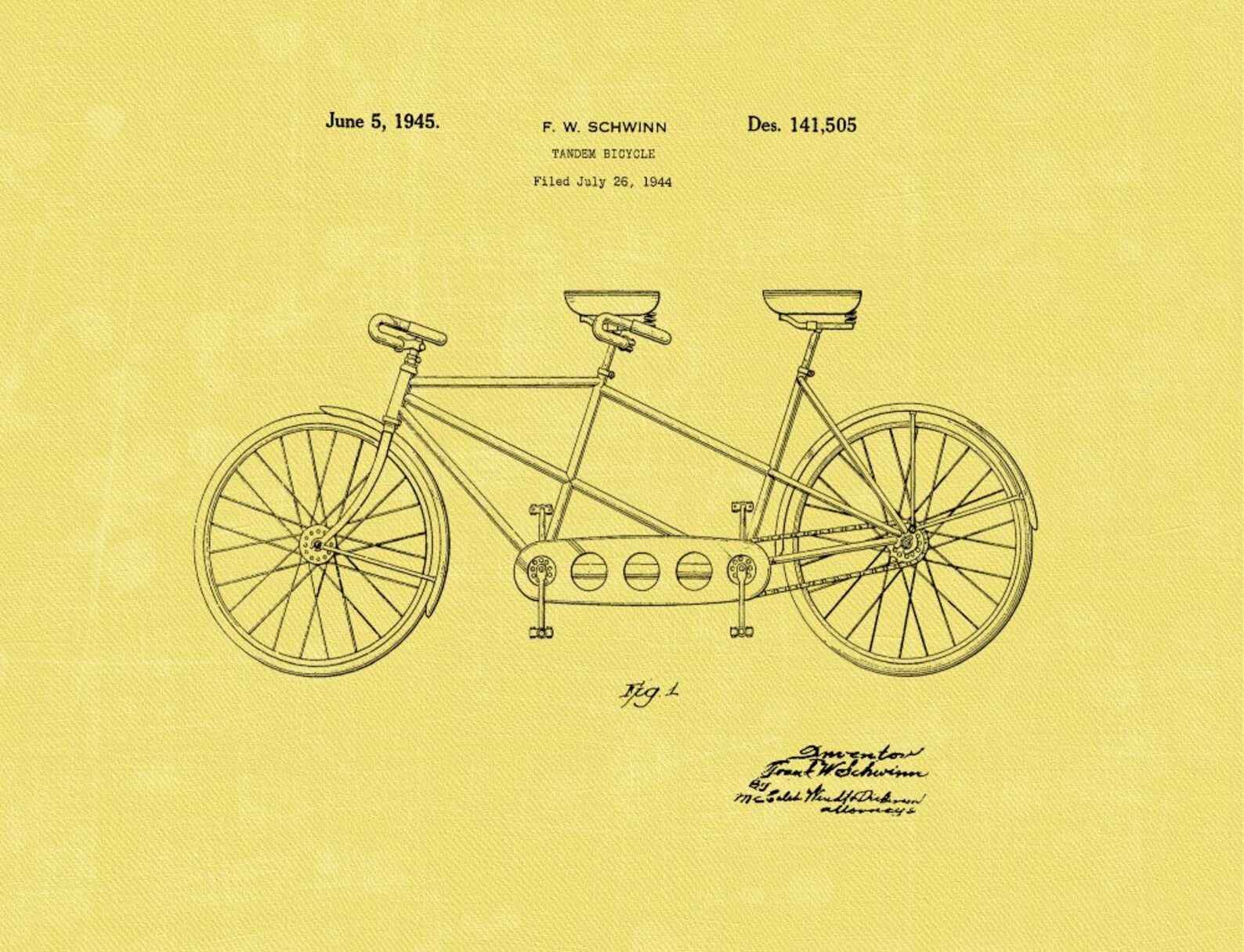 Vintage Tandem Patent Print 1945 Cycle Blueprint Early Schwinn Tandem ...