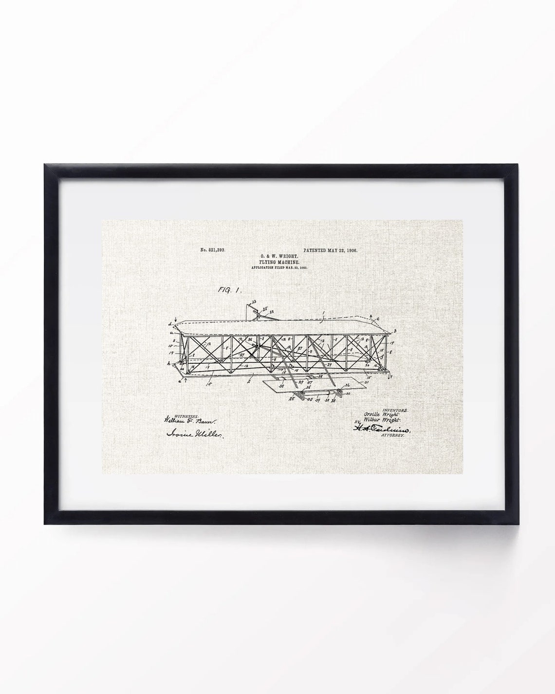 Orville Wilbur Wright Brothers Blueprint Flying Machine Print Airplane ...