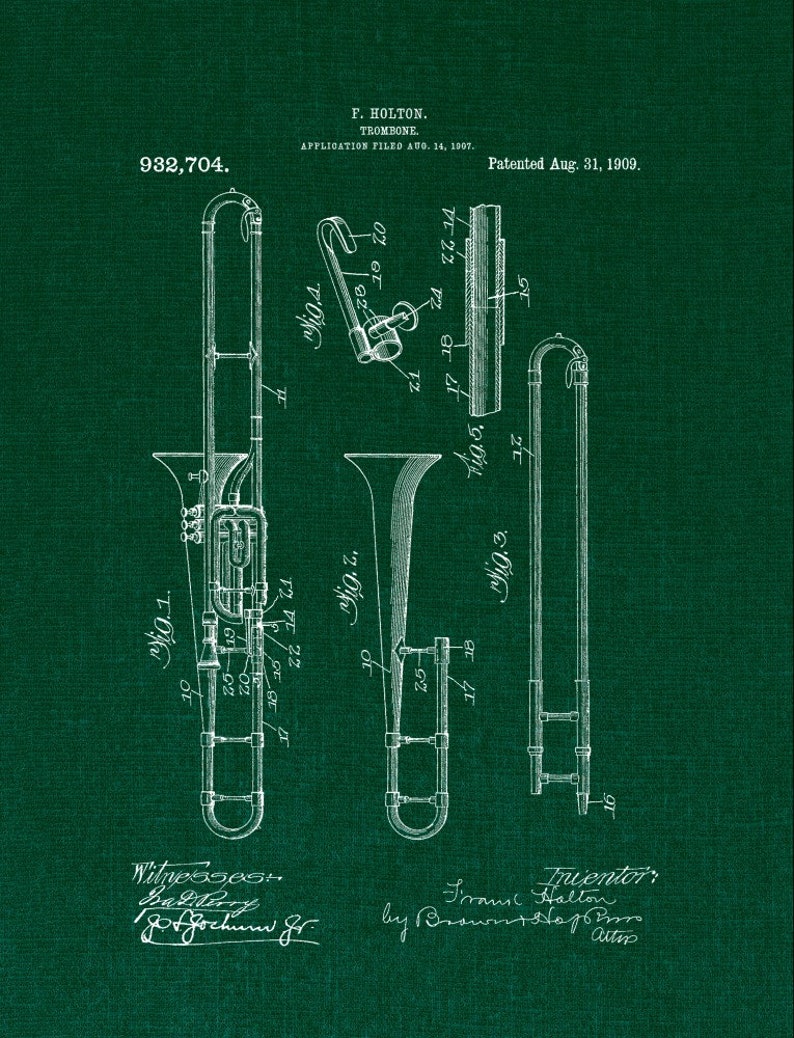 Trombone Patent Art Print, Brass Instrument Blueprint (digital Download ...