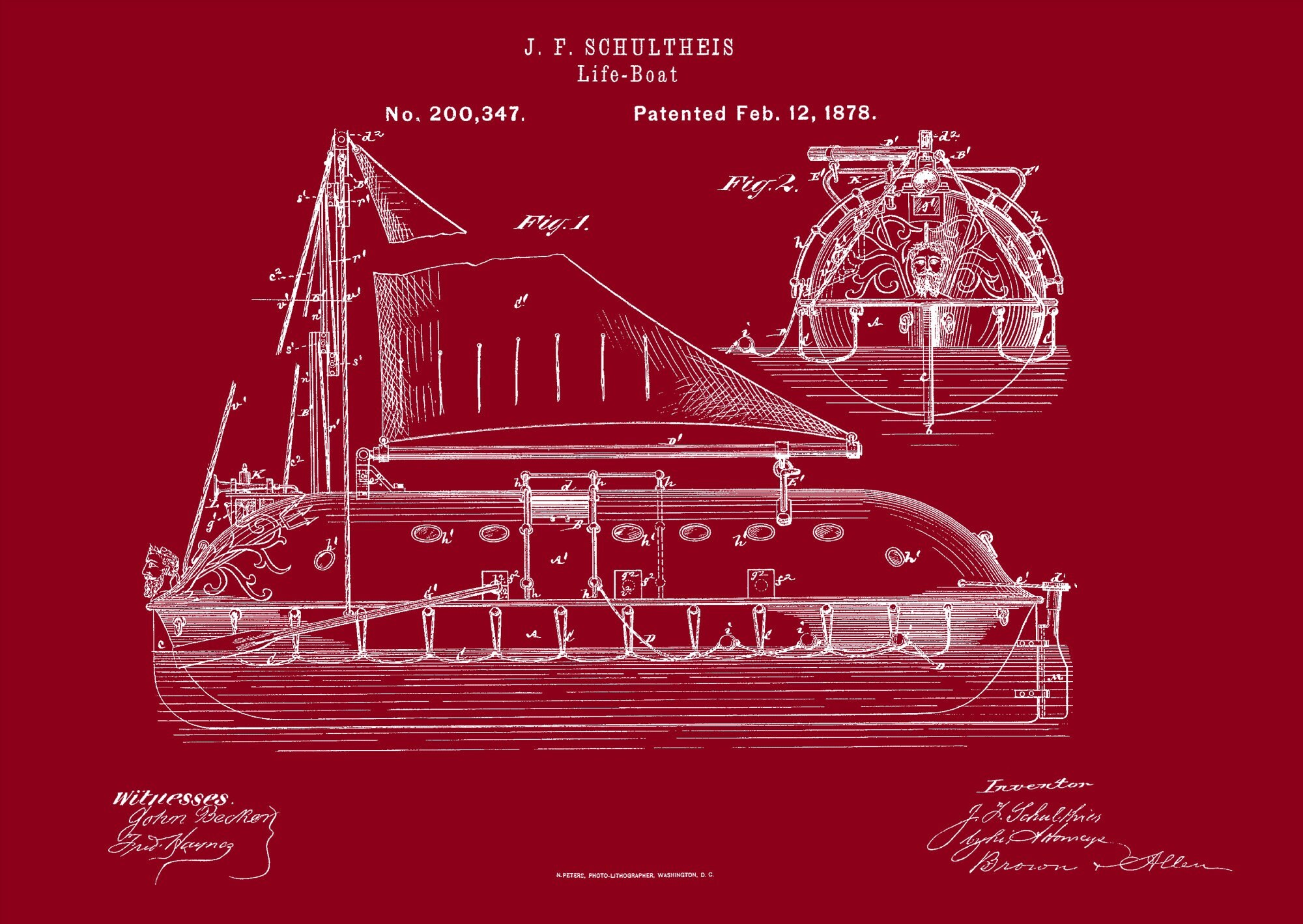 Lifeboat Blueprint Nautical Vintage Art 1878 Sailboat Design Beach ...