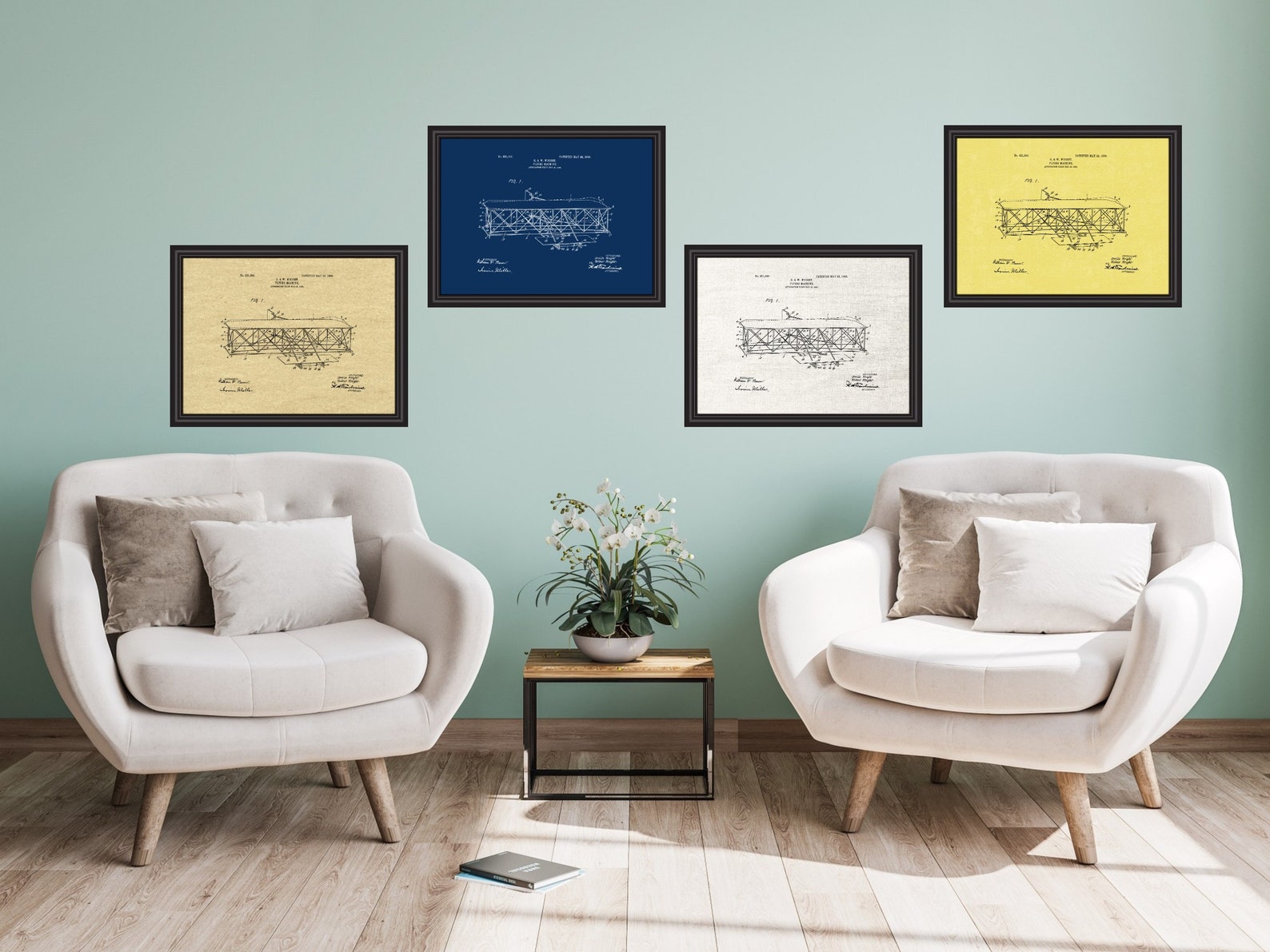 Orville Wilbur Wright Brothers Blueprint Flying Machine Print Airplane ...