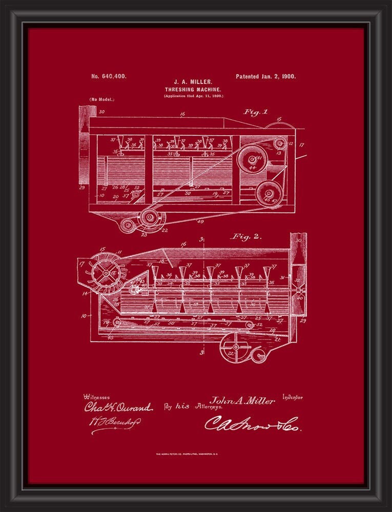 Thresher Patent Print Threshing Machine Agriculture Blueprint Vintage ...