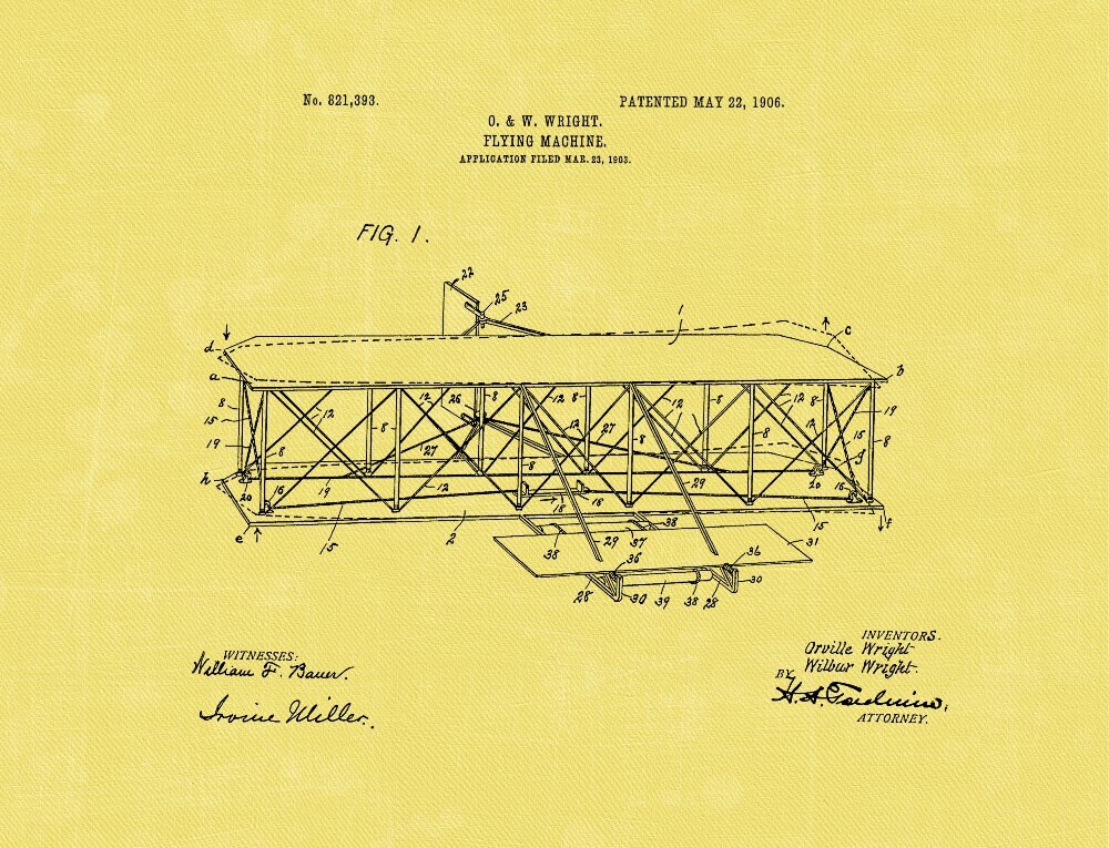 Orville Wilbur Wright Brothers Blueprint Flying Machine Print Airplane ...