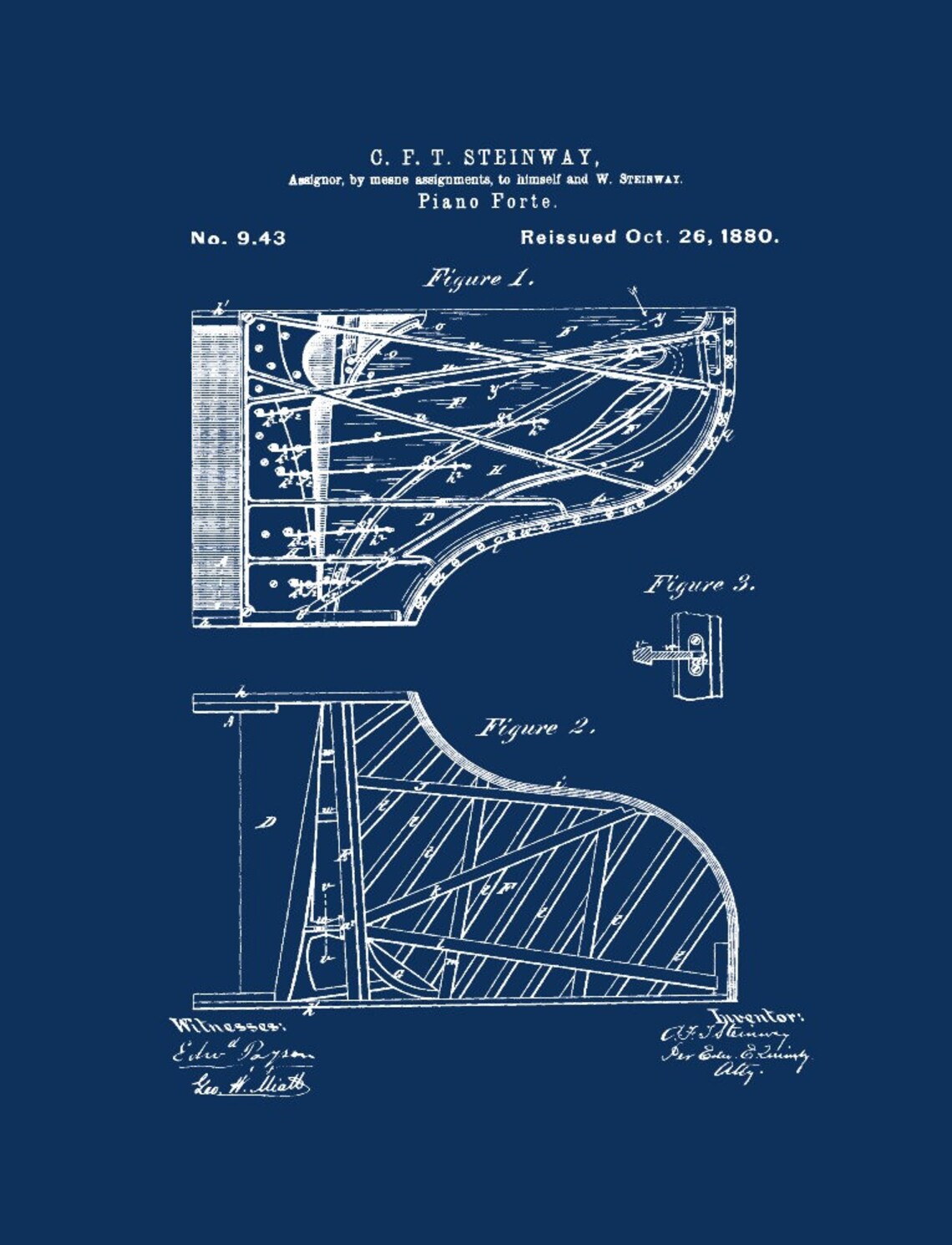 Steinway Concert Grand Piano Patent Blueprint Musical Art - Etsy Ireland