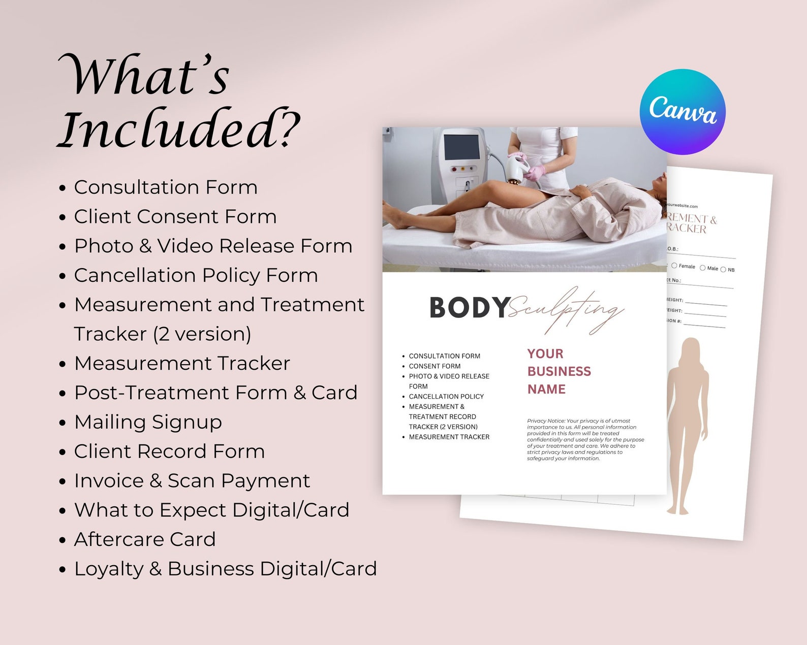 Editable Forms for Body Sculpting, Consent Forms, Canva Editable ...