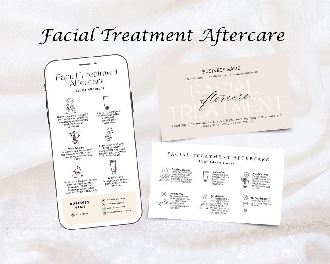 Facial Treatment Care Card, Aftercare Card Template, Care Card ...