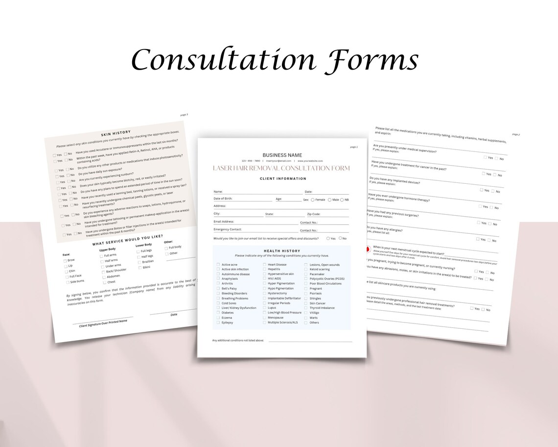 Editable Laser Hair Removal Consent Forms, Intake Form, Fitzpatrick ...