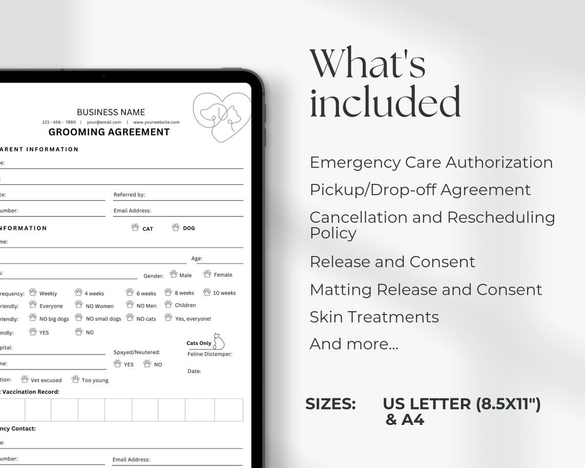 Grooming Agreement Form, Printable Form, Dog and Cat Grooming Agreement ...