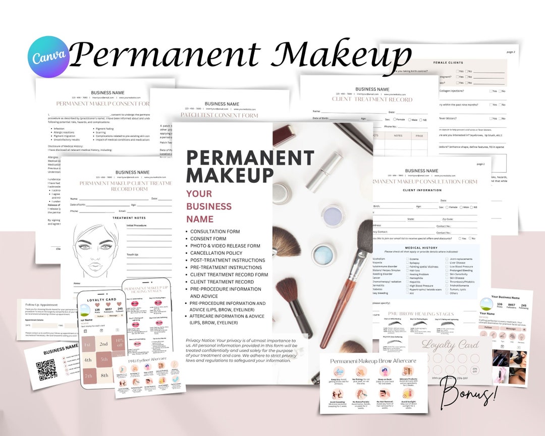 Editable Permanent Makeup Forms, PMU Consent Form, Printable Client ...