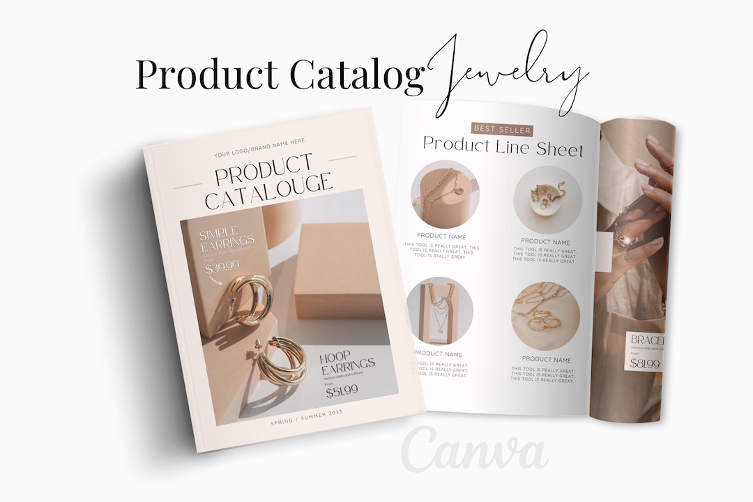 Product Catalogue, Beige Aesthetic Jewelry, Editable Canva Template ...