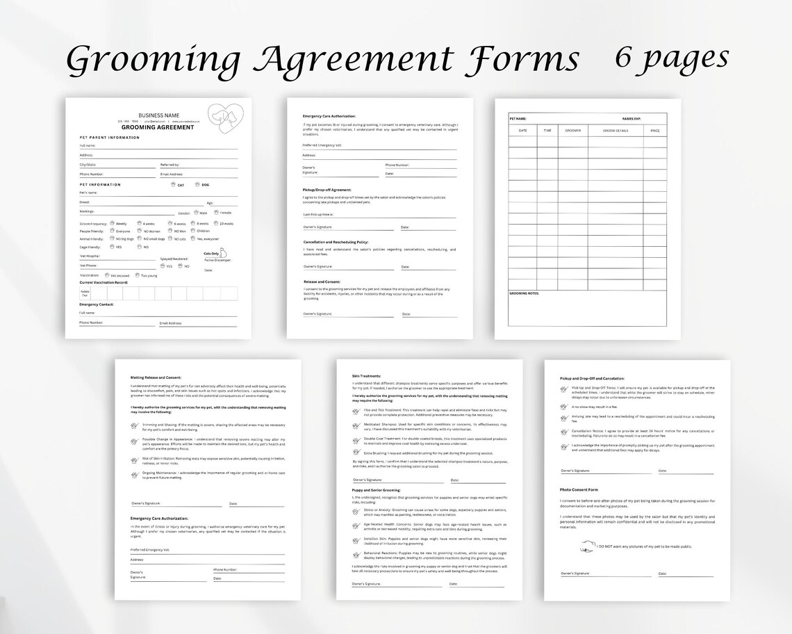 Grooming Agreement Form, Printable Form, Dog and Cat Grooming Agreement ...