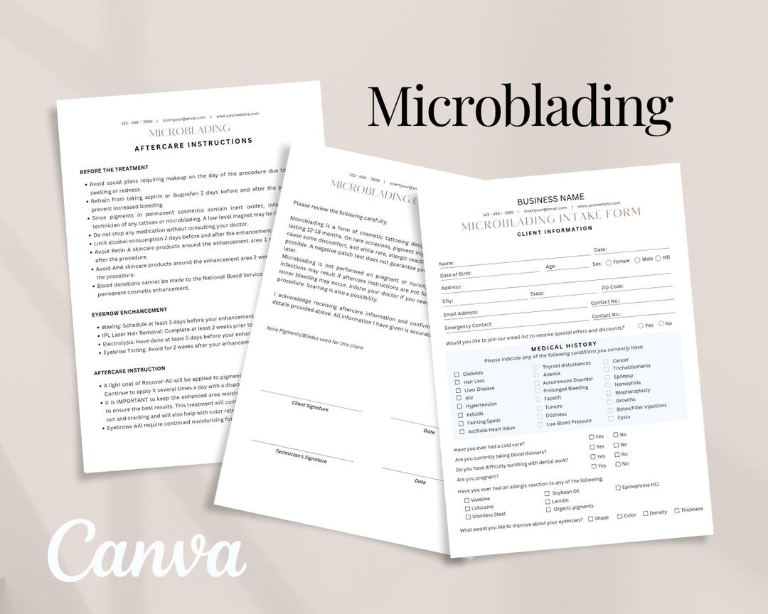 Microblading Forms, Client Consent Form, Invoice Template, Business ...