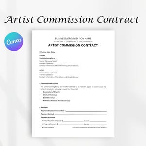 Artist Commission Contract Printable, Contract Form, Editable Contract ...