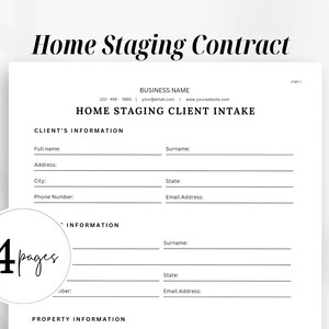 Home Staging Client Intake Form, Contract Printable Form, Business ...