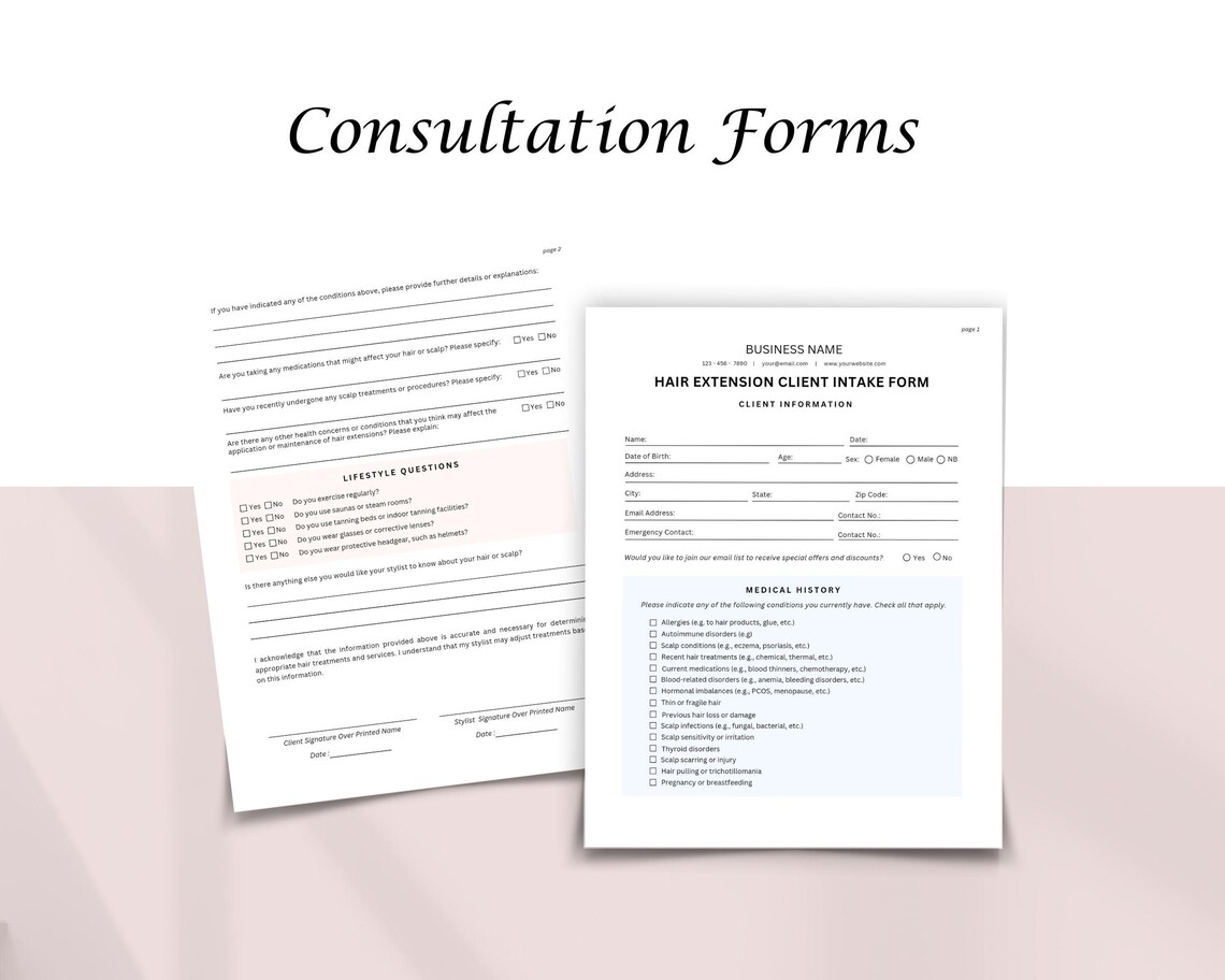 Editable Hair Extensions Forms, Consultation Form, Client Consent Form ...