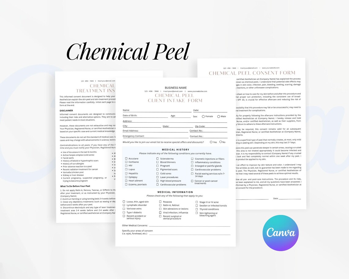Chemical Peel Forms, Client Consent Form, Invoice Template, Business ...