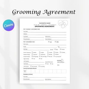 Grooming Agreement Form, Printable Form, Dog and Cat Grooming Agreement ...