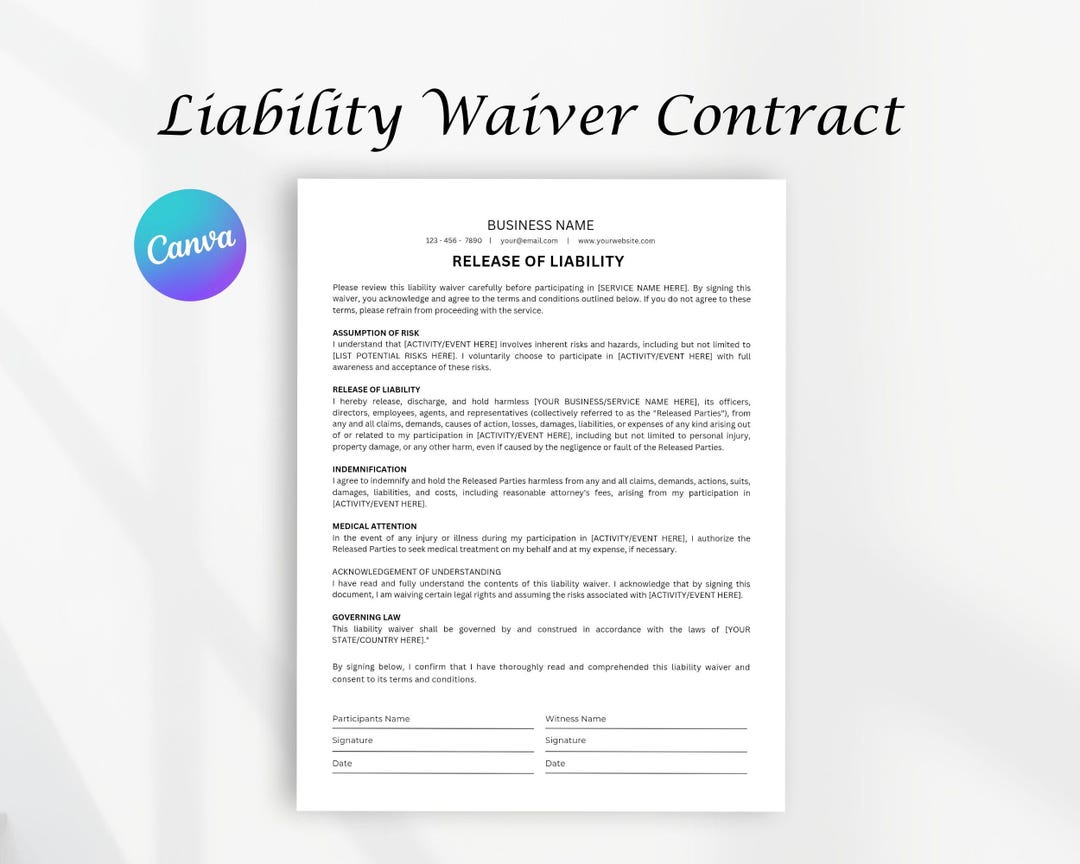 General Liability Waiver Template, Liability Form Agreement, Liability ...