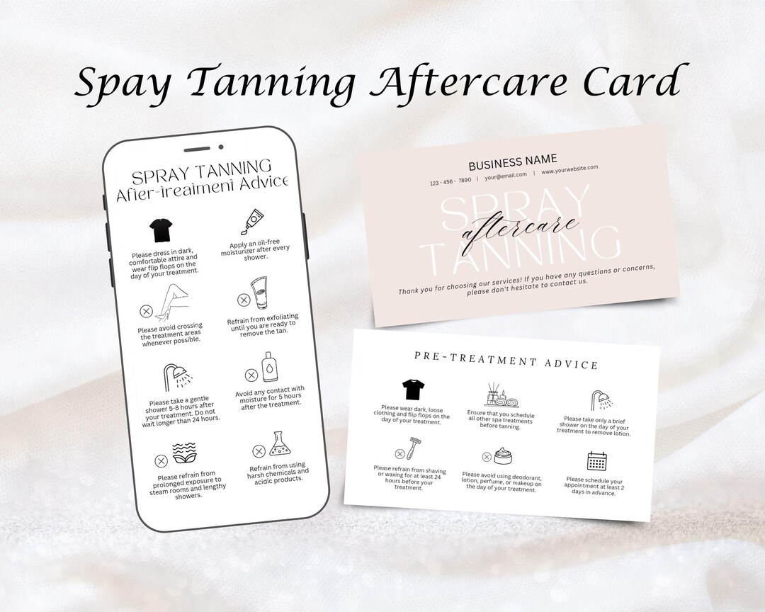 Spray Tanning Care Card, Aftercare Card Template, Care Card, Printable ...