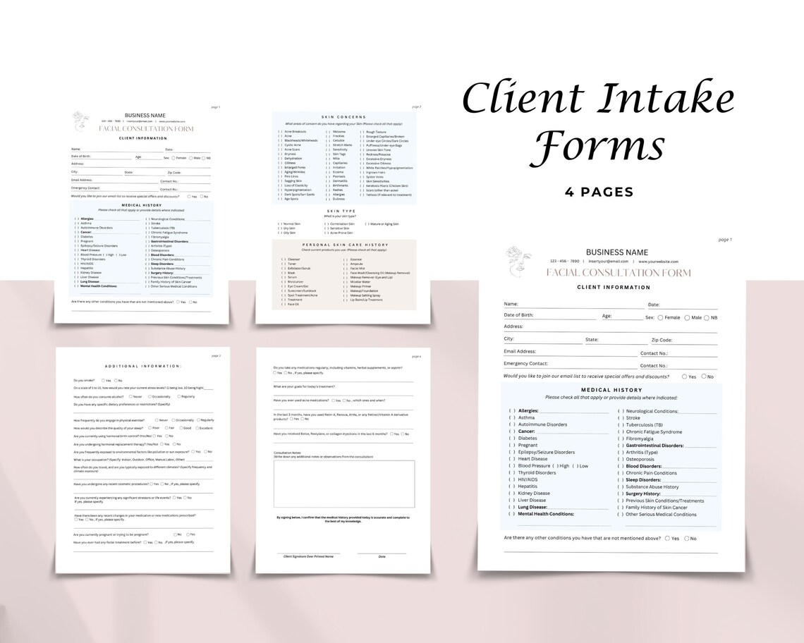 Editable Facial Treatment Forms, Esthetician Templates, Printable ...